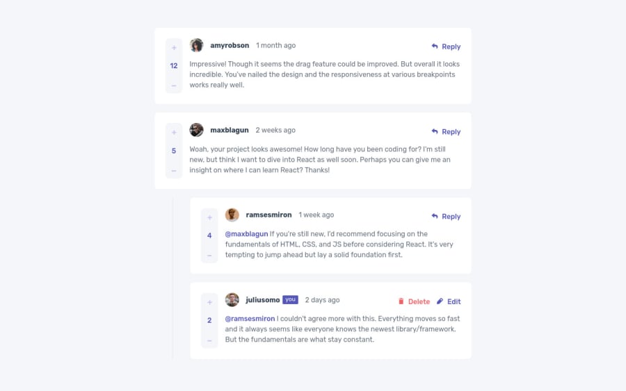 Frontend Mentor Interactive Comment Section Made With Pure Javascript Coding Challenge Solution