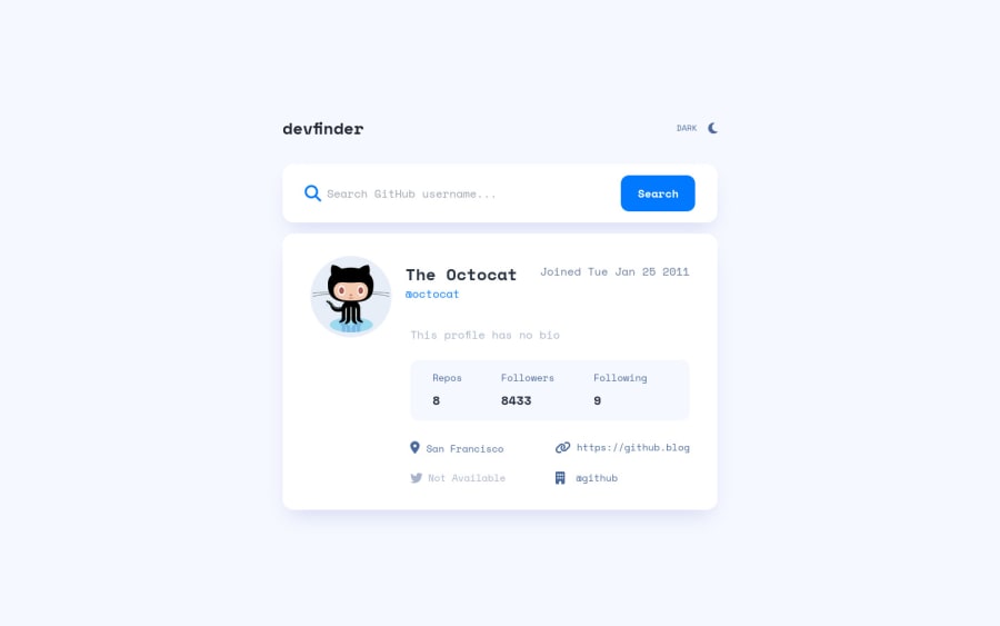 Frontend Mentor Github User Search App Built With Tailwindcss Coding Challenge Solution