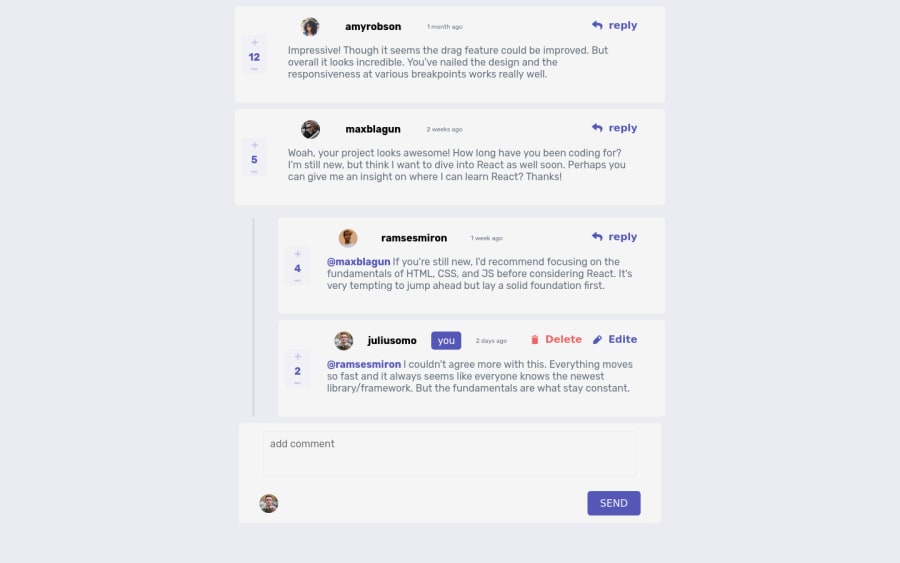 Frontend Mentor Interactive Comments Section Coding Challenge Solution