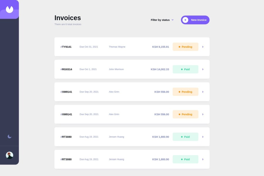 Frontend Mentor Responsive Invoice App Nextjs Typescript Framer
