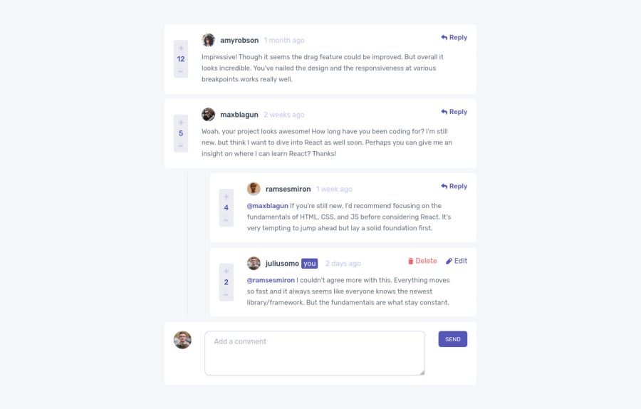 Frontend Mentor Interactive Comments Section Using React Coding