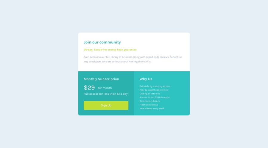 Frontend Mentor Single Price Grid Component Using Flexbox Coding