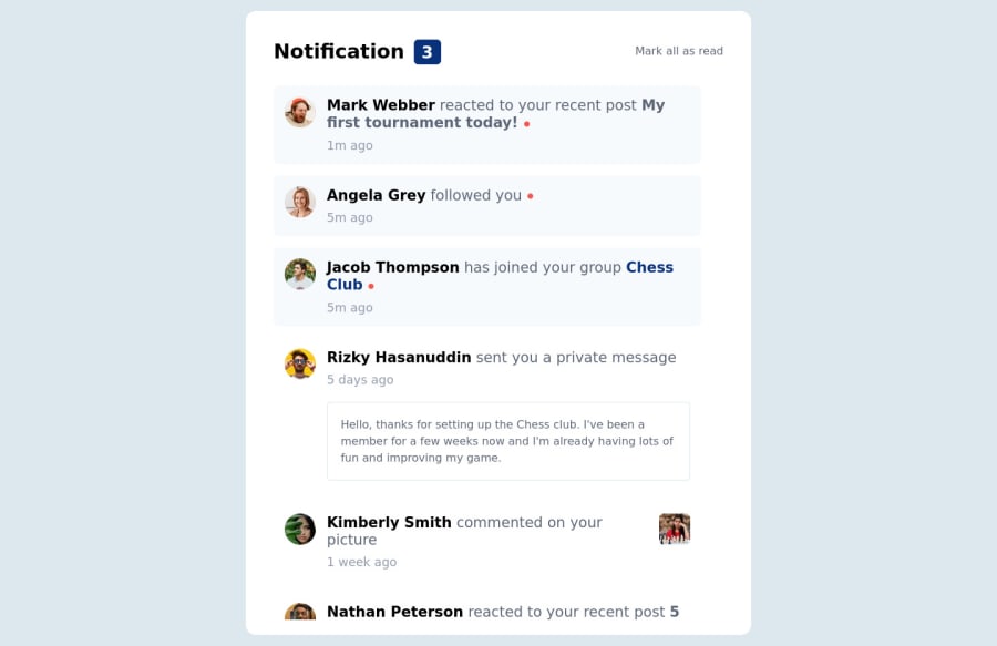 Frontend Mentor Notifications Page Coding Challenge Solution