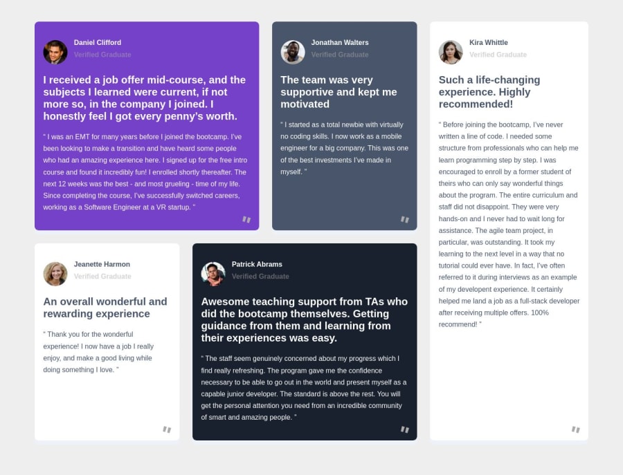 Frontend Mentor Testimonials Grid Section Coding Challenge Solution