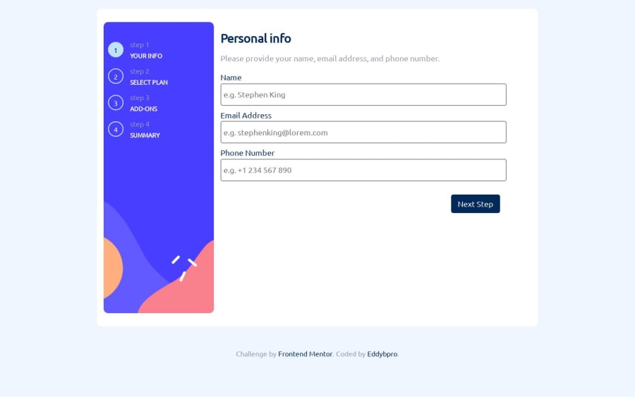 Frontend Mentor Multistep Form Using Css Grid Flex Box Semantic Tags Js Events Coding