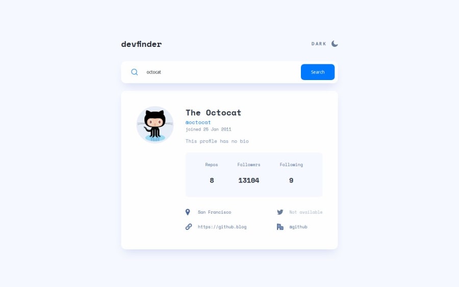 Frontend Mentor Github User Search App Coding Challenge Solution