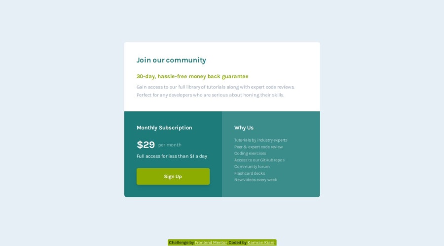 Frontend Mentor Single Price Grid Coding Challenge Solution