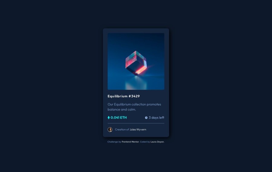 Frontend Mentor Nft Preview Card Html Css And Bootstrap Coding Challenge Solution