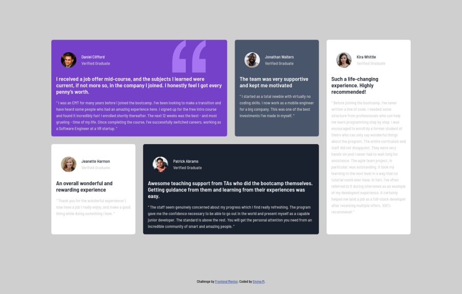 Frontend Mentor Testimonial Section With Css Grid Coding Challenge