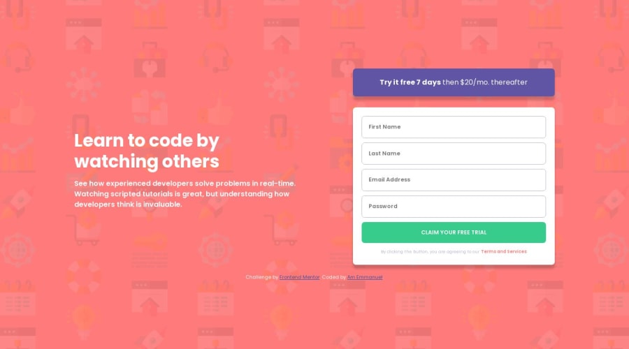Frontend Mentor Intro Component With Sign Up Form Using Html5 Css And Javascript Coding
