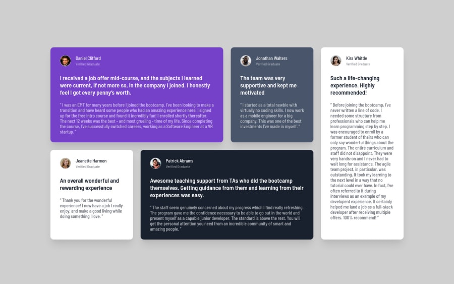 Frontend Mentor Fully Responsive Testimonials Usign Css Grid And React Js Coding Challenge
