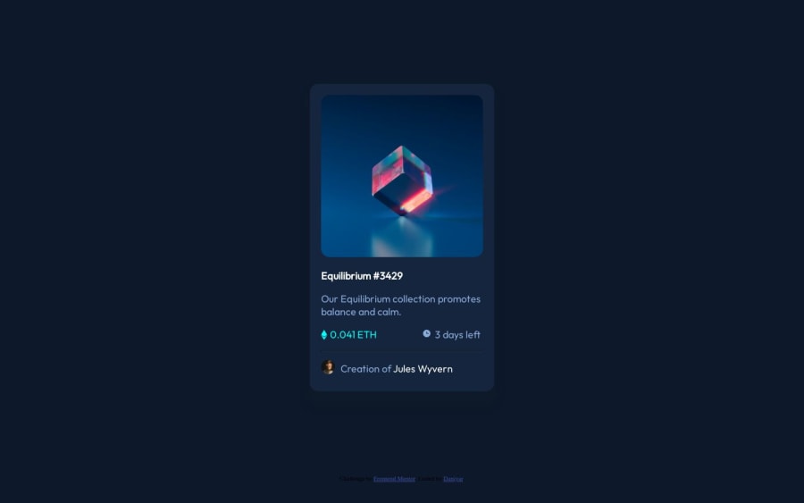Frontend Mentor Nft Card Solved Using Html And Css Also Using Hover