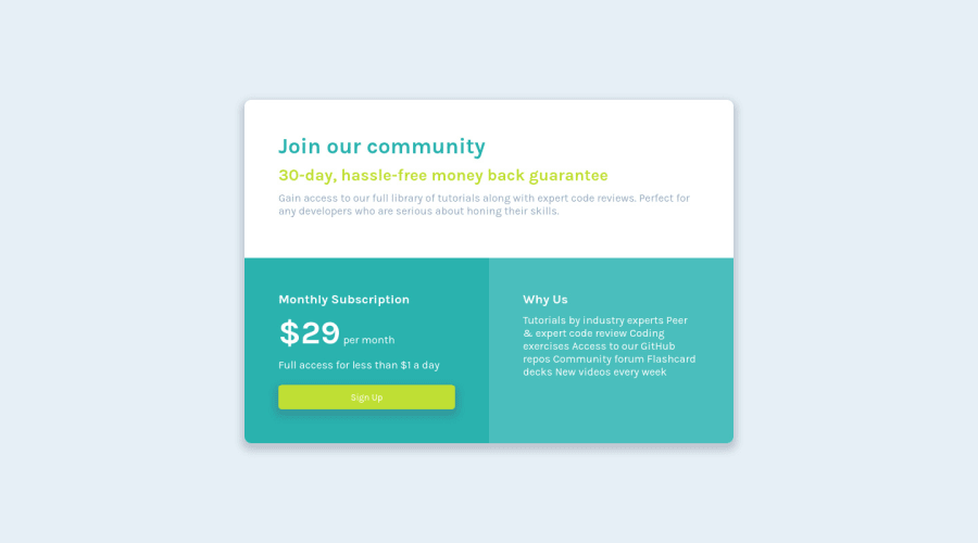 Frontend Mentor Single Price Grid Component With Css Grid Coding