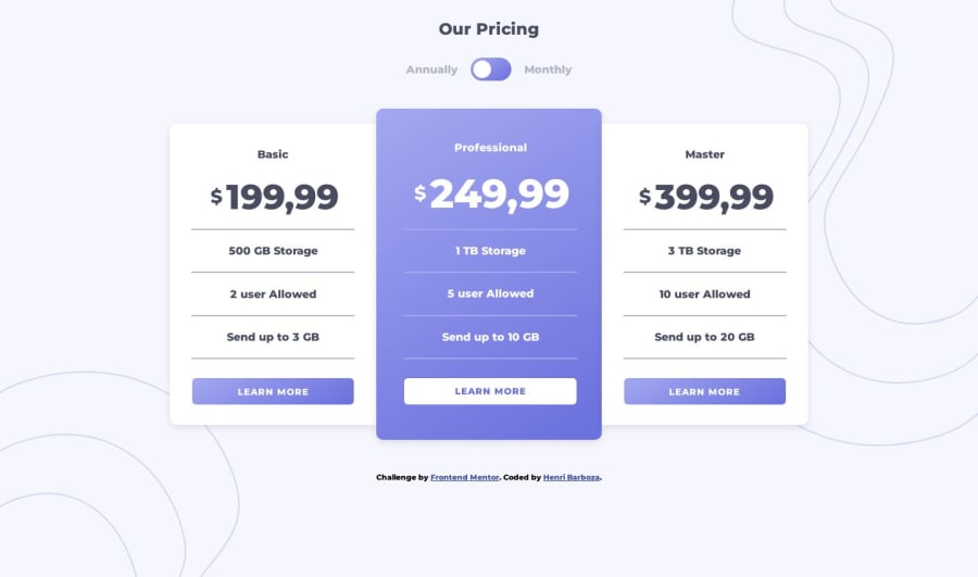 Frontend Mentor Pricing Component Using Using Html Css And Js Coding Challenge Solution