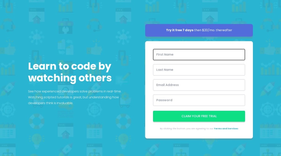 Frontend Mentor Page With Signup Form With Sass And Vanilla Javascript Coding Challenge Solution