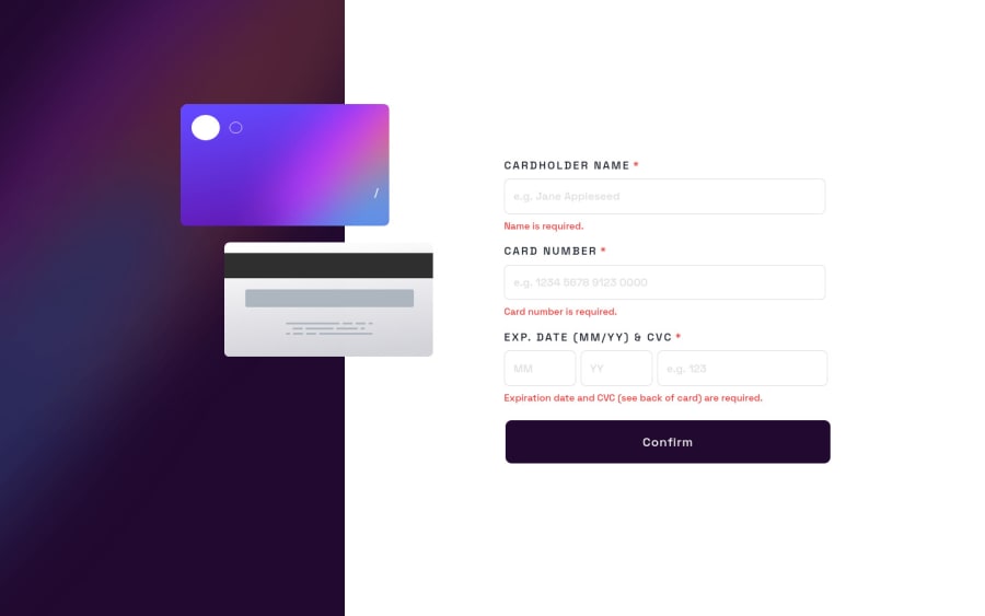 Frontend Mentor Responsive Interactive Card Form Built With React