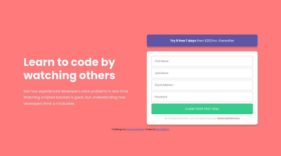 Frontend Mentor Mobile First Signup Form Using Html Css Flexbox And Js Coding Challenge Solution