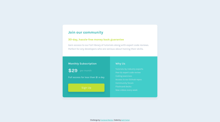Frontend Mentor Solution For Single Price Grid Component Using Css Flexbox And Grid Coding