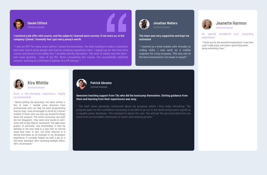 Frontend Mentor Responsive Grid Template Testimonials Section Grid Coding Challenge Solution