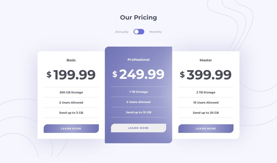 Frontend Mentor Responsive Pricing Component With Toggle Button Design Using Flex Js Coding