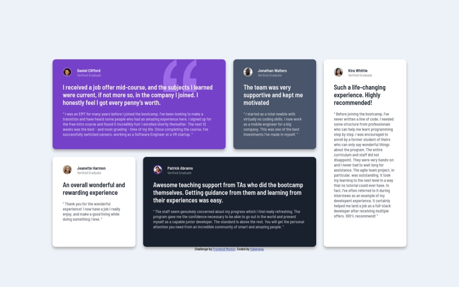 Frontend Mentor Testimonials Grid Section With Css Grid Coding