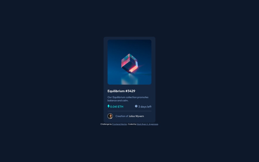 Frontend Mentor Nft Preview Card Using Css Flexbox Coding Challenge