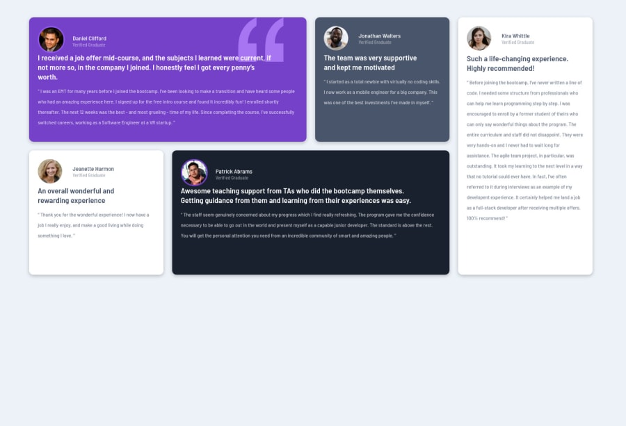 Frontend Mentor Testimonial Grid Using Css Grid And Flexbox Coding Challenge Solution