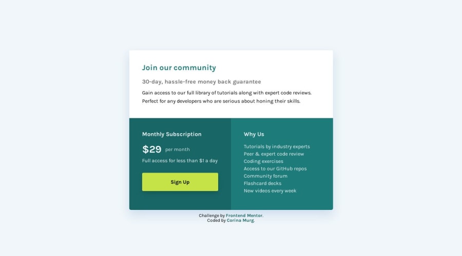 Frontend Mentor Single Price Component With Html And Css Coding Challenge Solution