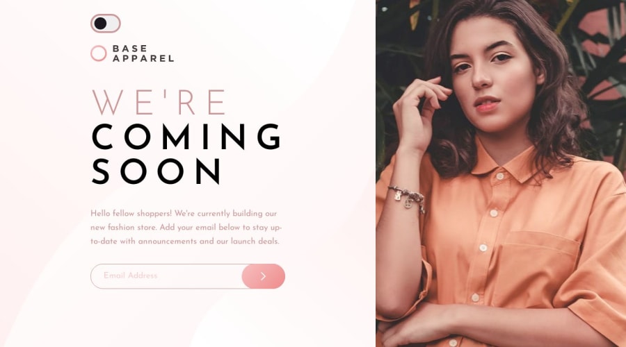 Frontend Mentor Responsive Base Apparel Coming Soon Page Using Flexjs Coding Challenge Solution