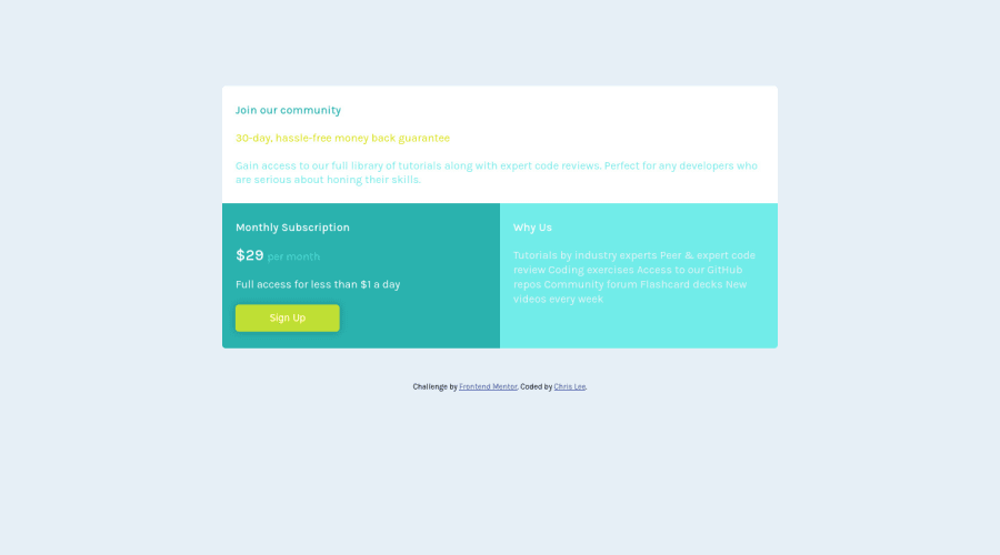 Frontend Mentor Responsive Single Price Grid Component Coding