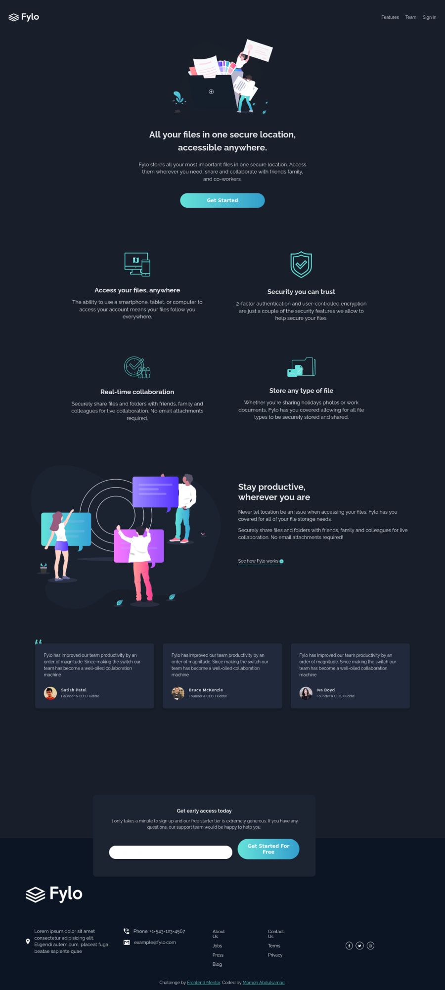 Frontend Mentor Fylo Dark Theme Landing Page Using Html And Css Coding Challenge Solution