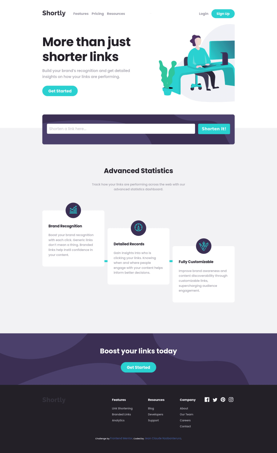 Frontend Mentor Responsive Url Shortening Landing Page Coding Challenge Solution