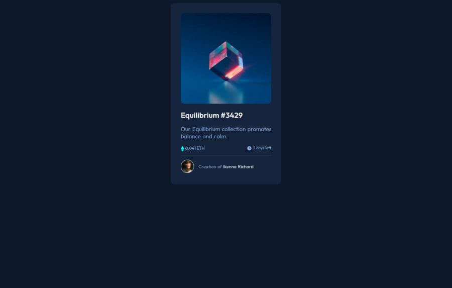 Frontend Mentor Nft Preview Card Component Using Flexbox Position Coding Challenge Solution