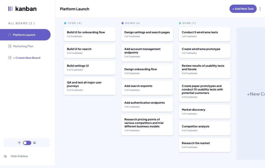 Frontend Mentor Kanban Task Management Web W React Javascript