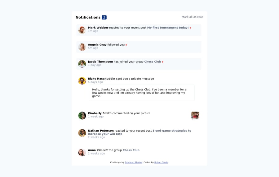 Frontend Mentor Notification Page Using Html Css Js Coding