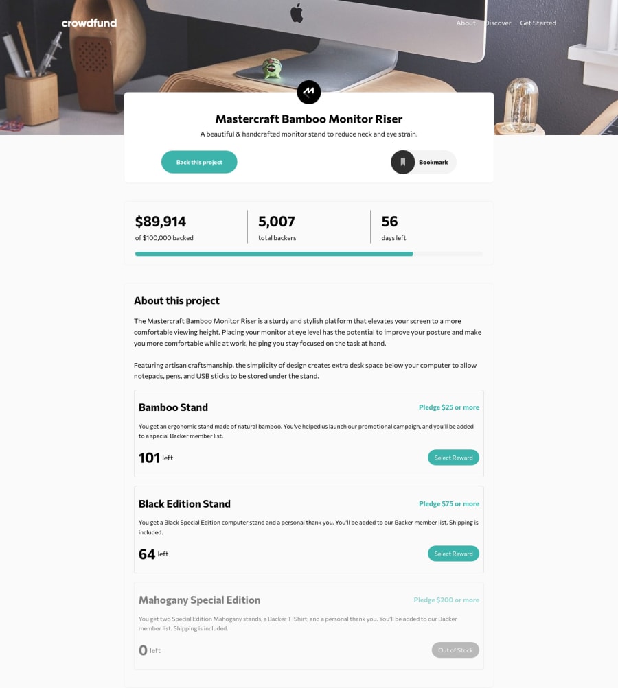 Frontend Mentor Crowfund Site With Css Flexbox And Sass Coding Challenge Solution