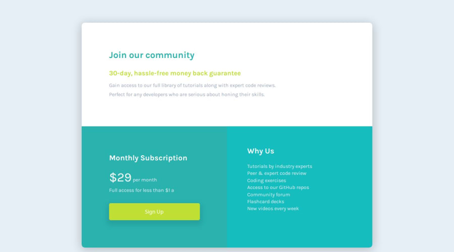 Frontend Mentor Single Price Grid Component Master Coding Challenge