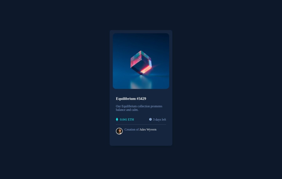 Frontend Mentor Nft Card Component With Html And Css Coding Challenge Solution