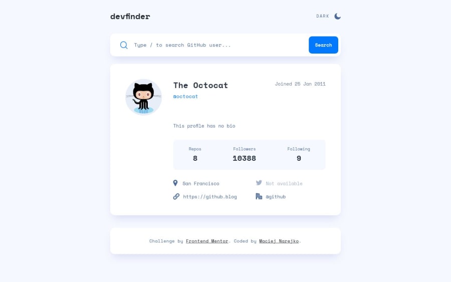 Frontend Mentor Github User Search React Typescript Tailwind Css Unit Tests Coding