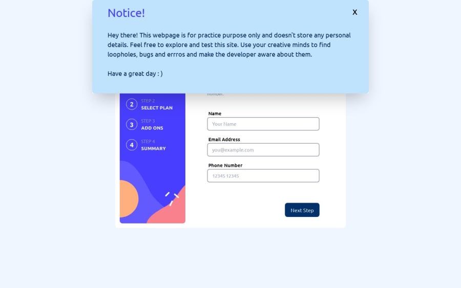 Frontend Mentor Multi Step Form Using React Js And Tailwind Css