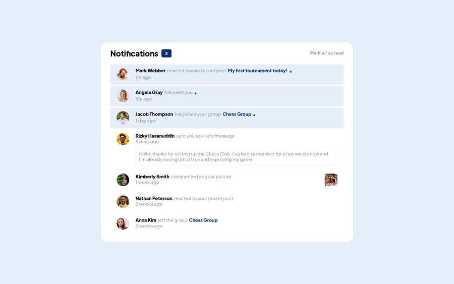 Frontend Mentor Notification Page Coding Challenge Solution
