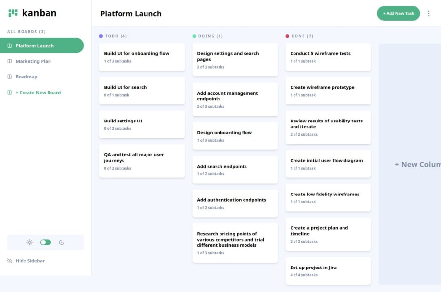 Frontend Mentor Kanban Board Using React Typescript And Tailwind Css Coding Challenge Solution