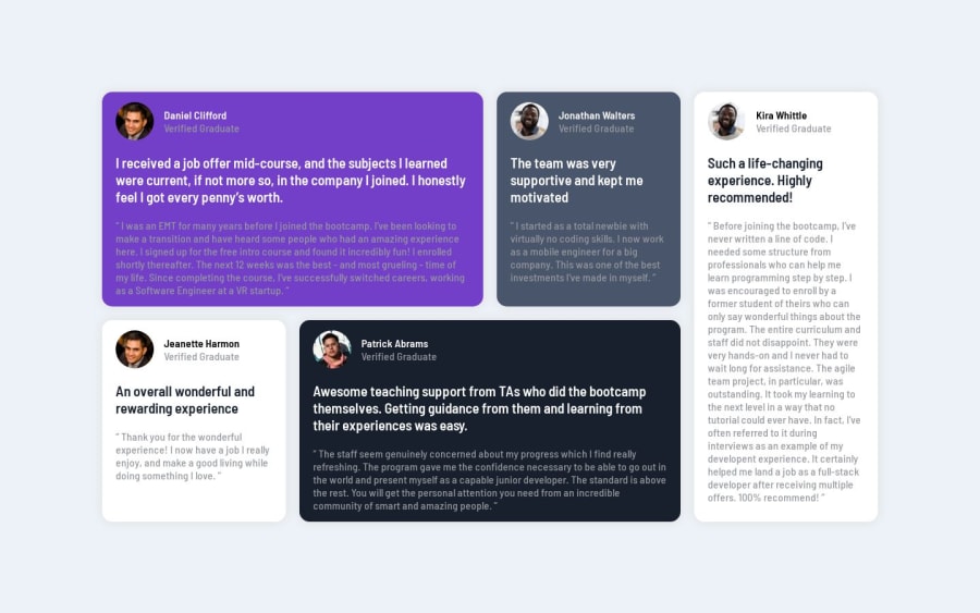 Frontend Mentor Testimonials Section Using Css Grid Coding Challenge