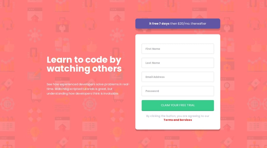 Frontend Mentor Intro Component Sign Up Using Html Css Java Script Media Queries Coding