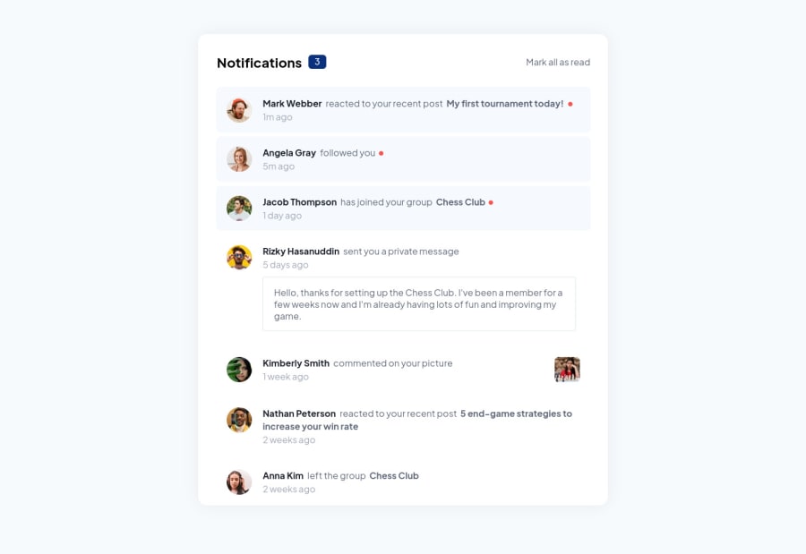 Frontend Mentor Notifications Page Html Css Js Vanilla Coding Challenge Solution