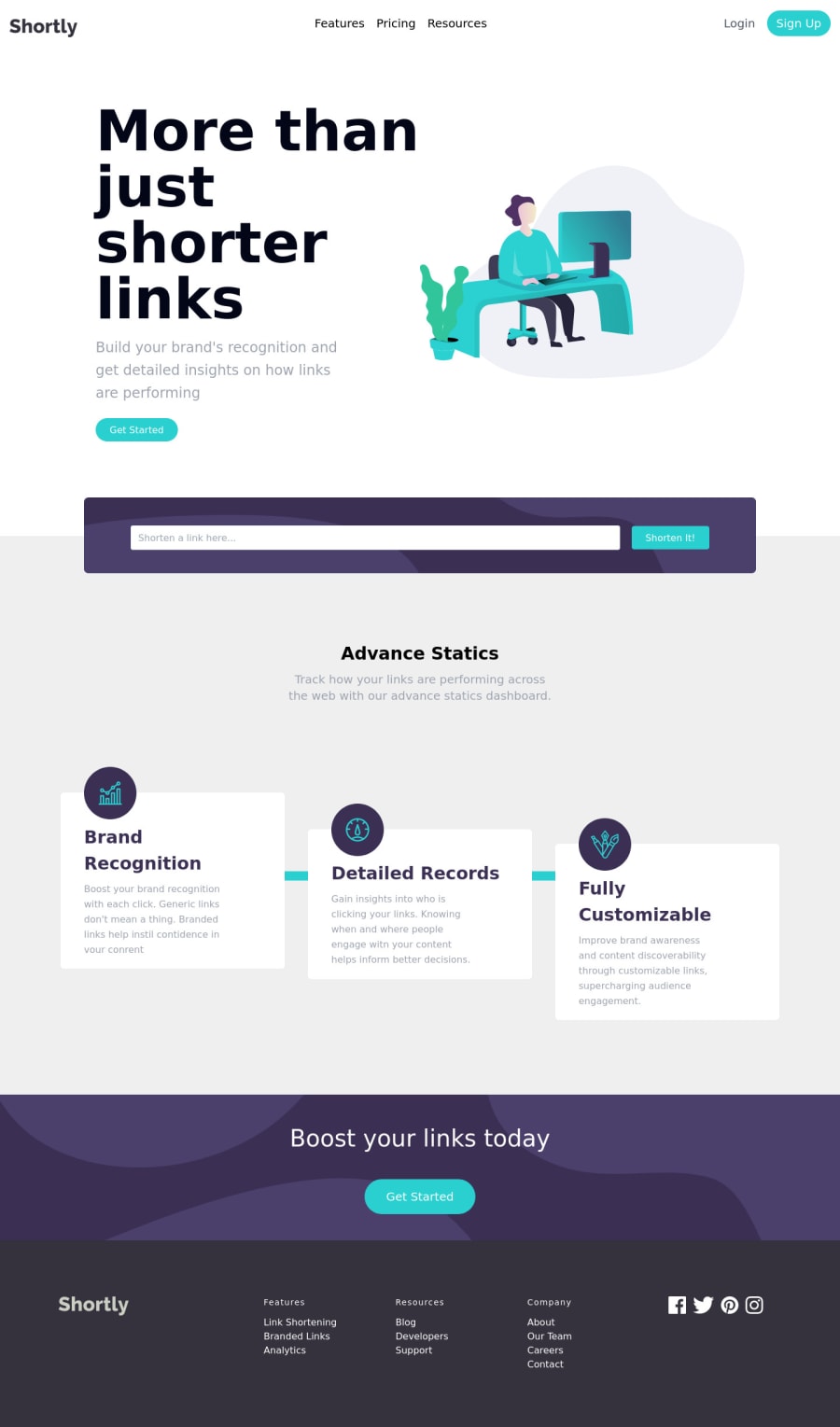 Frontend Mentor Shortly Landing Page With Tailwind Redux React And Vite Coding Challenge