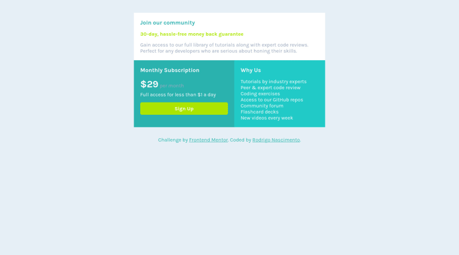 Frontend Mentor Single Price Grid Component Using Flexbox Coding Challenge Solution