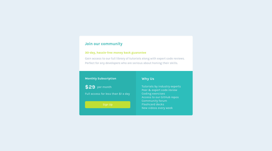 Frontend Mentor Single Price Grid Component Master Coding Challenge