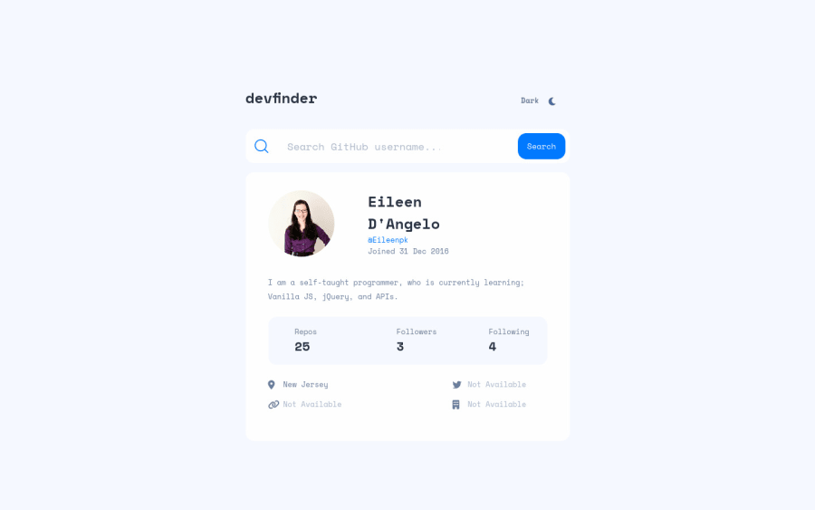 Frontend Mentor Github User Search App Flexbox Vanilla Js And Api Coding Challenge Solution