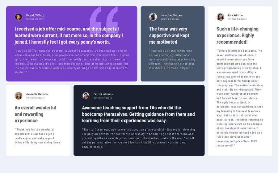 Frontend Mentor Testimonials Section With Css Grid Coding Challenge